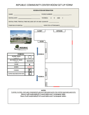 Fillable Online REPUBLIC COMMUNITY CENTER ROOM SET UP FORM x P C Fax ...