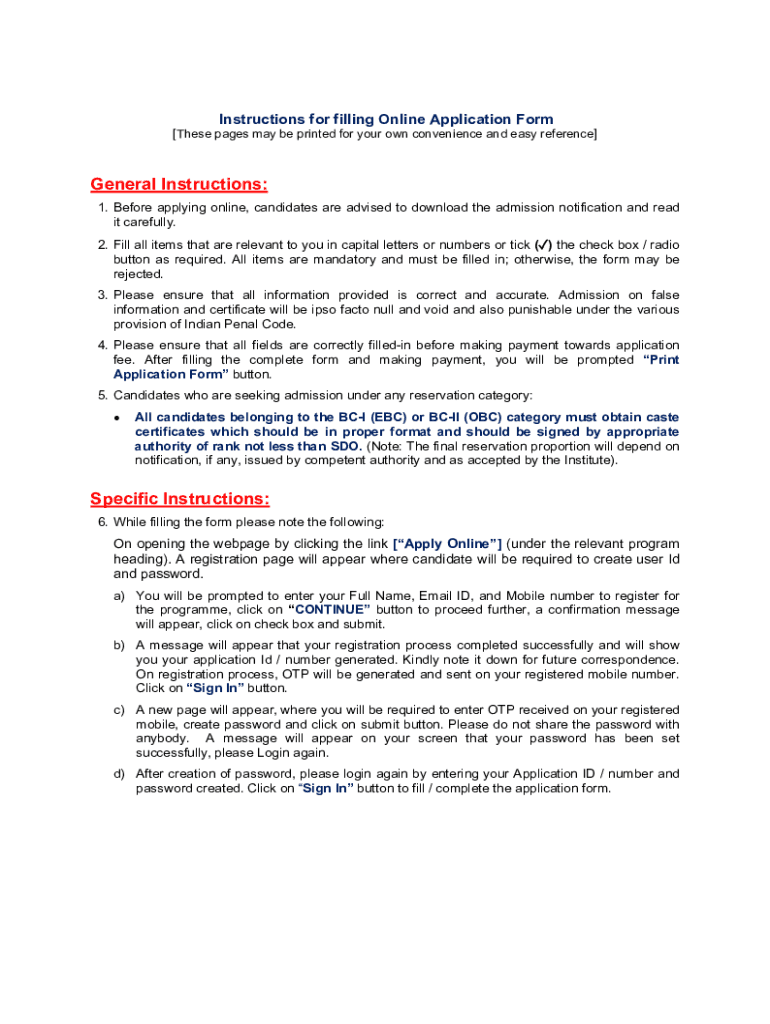 Fillable Online BTech.,B.Arch and IMSc 2021 - Instructions for filling ...