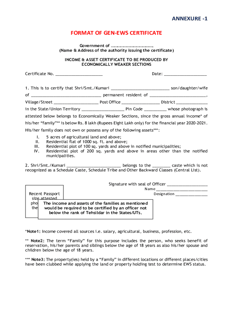 Fillable Online nitt.eduEWS-PWD-OBC-Certificate-formatsGovernment of ...