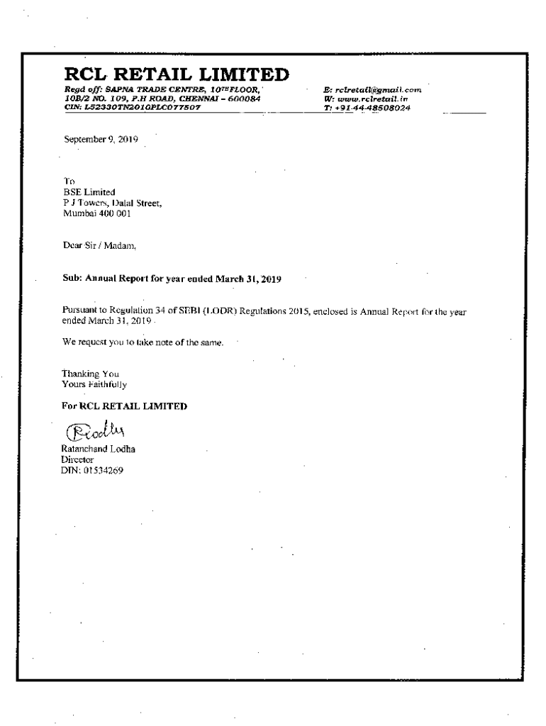 Fillable Online RCL RETAIL LIMITED - Company, directors and contact ...