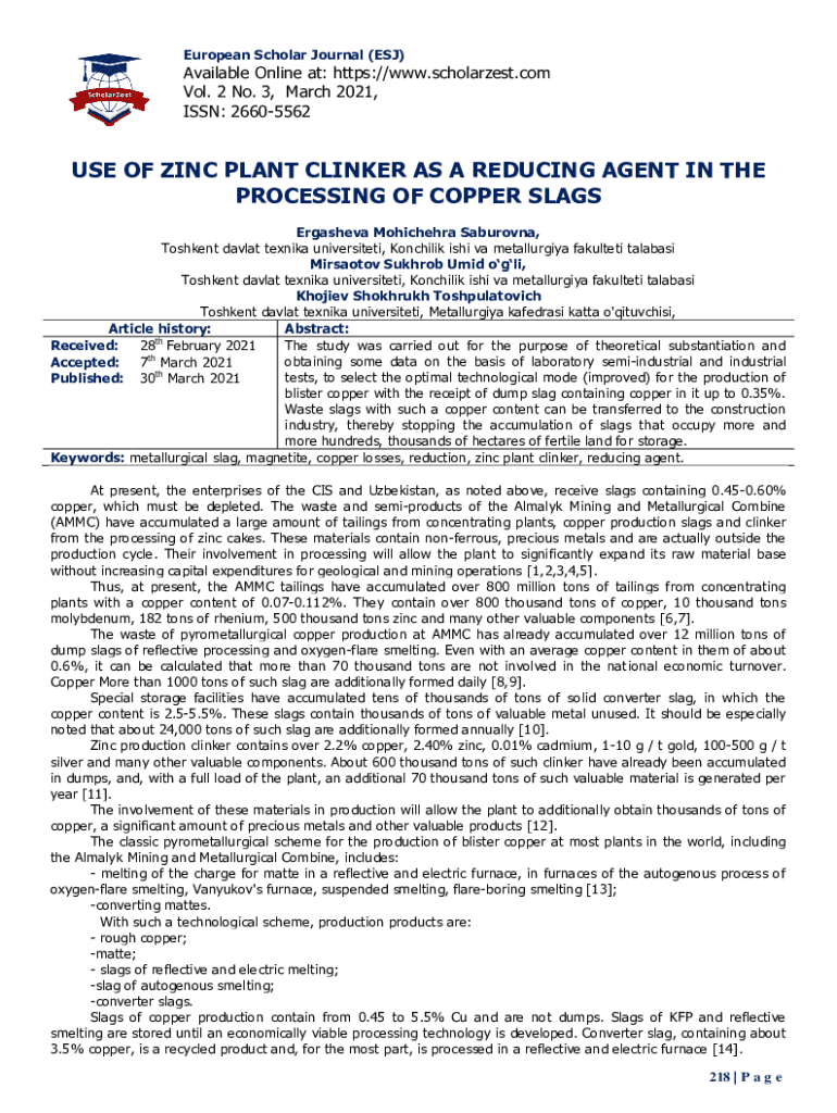 Fillable Online USE OF ZINC PLANT CLINKER AS A REDUCING AGENT IN ...