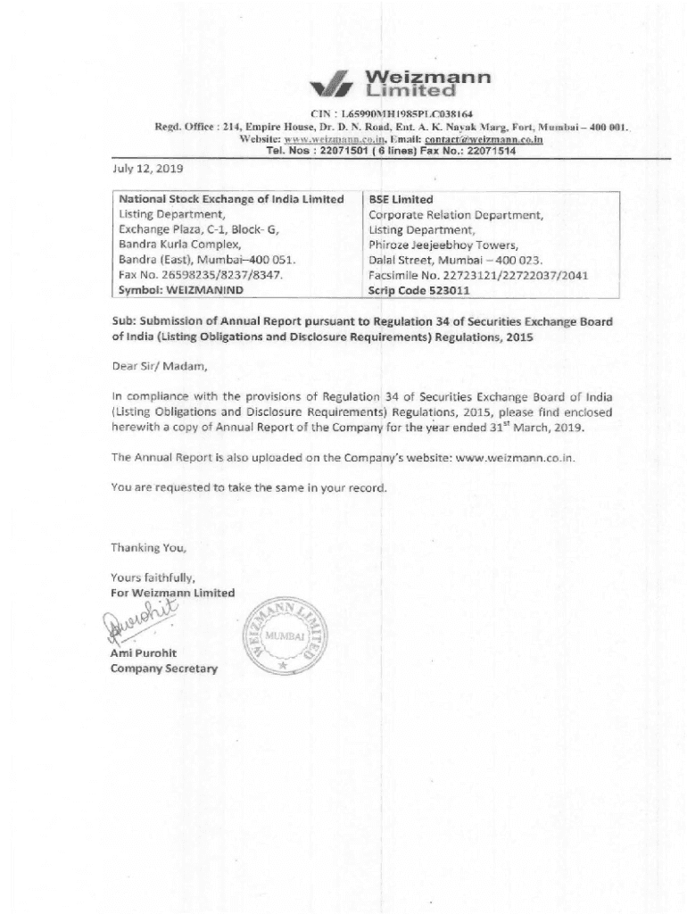 Fillable Online CIN L65990MH1985PLC038164 Regd. Office : 214, Empire ...