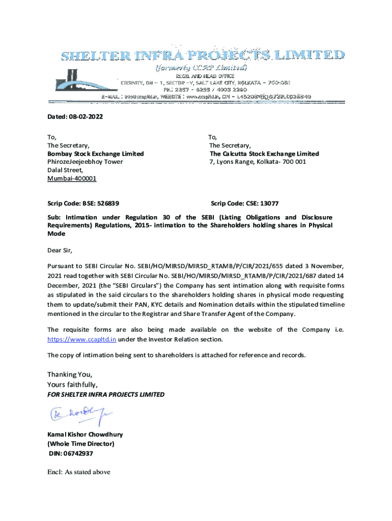 Fillable Online Thanking You, Yours faithfully, - BSE Fax Email Print ...