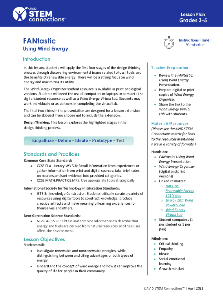 Fillable Online Wind Energy Lesson Plan for Elementary SchoolStudy.com ...