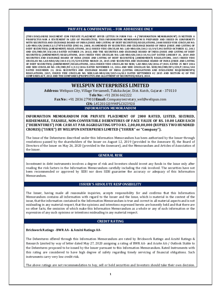 Fillable Online docslib.orgdoc5404804This Disclosure Document/Private Placement Offer Letter Is ...