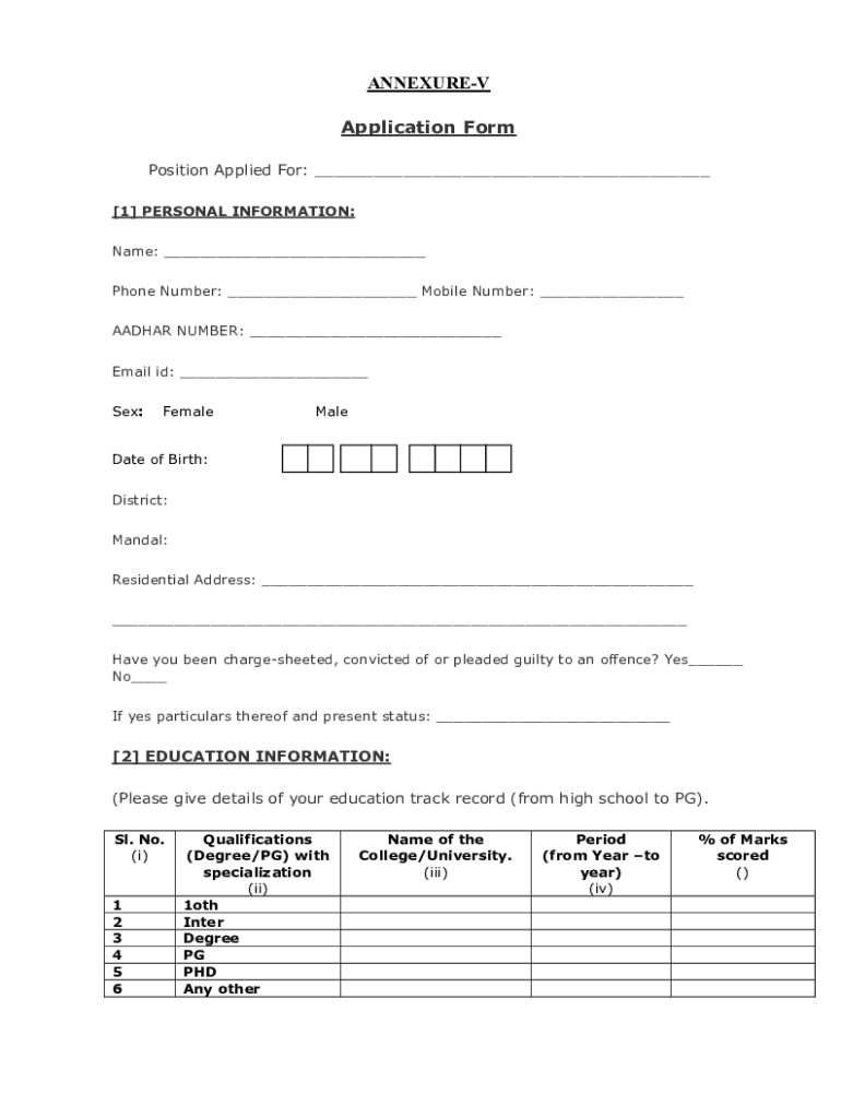 Fillable Online ANNEXURE-V Application Form Fax Email Print - pdfFiller
