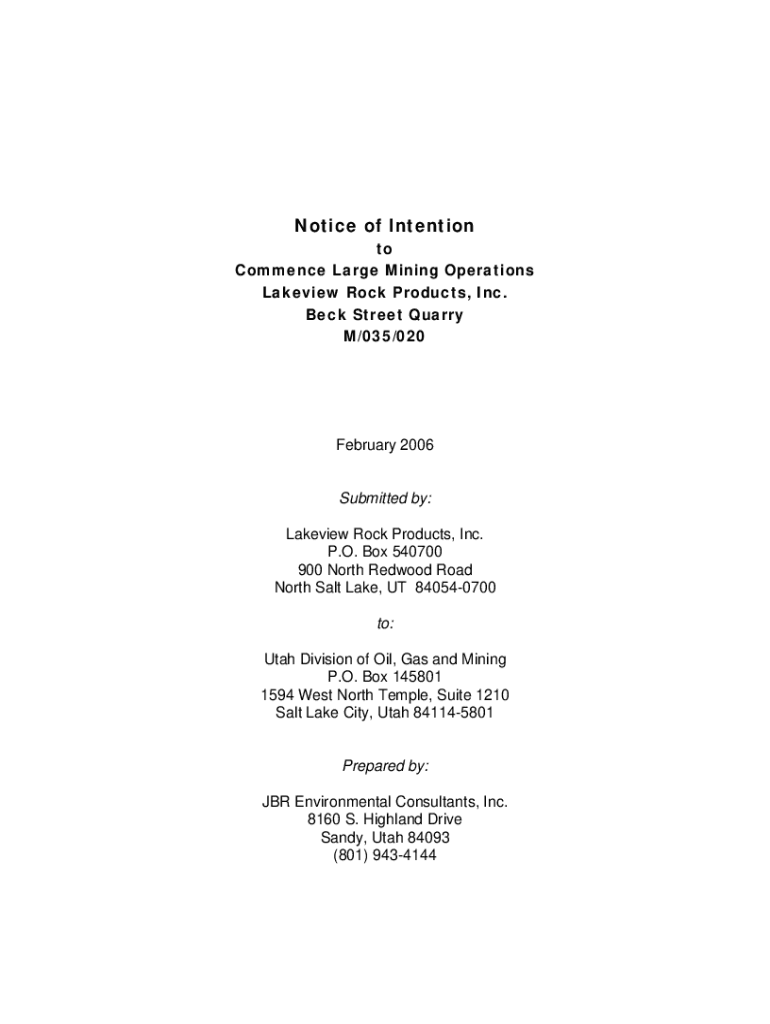 Fillable Online fs ogm utah docslib.orgdoc6823572Notice of Intention to Commence Large Mining ...