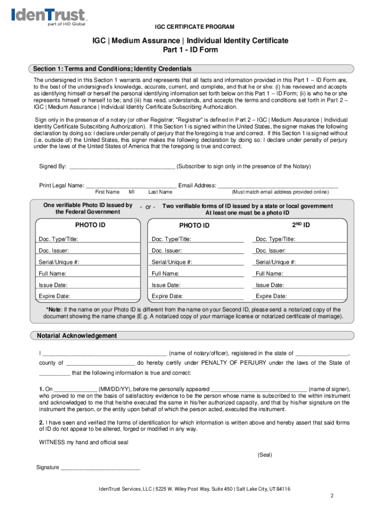 Fillable Online IGCMedium AssuranceIndividual Identity Certificate ...