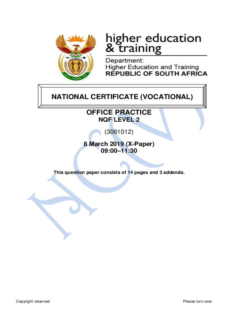 Fillable Online OFFICE PRACTICE NATIONAL CERTIFICATE (VOCATIONAL) Fax ...