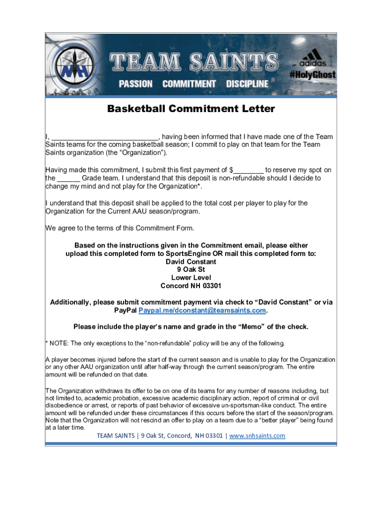 Fillable Online SNH Saints Commitment Form - Fillable.docx Fax Email ...