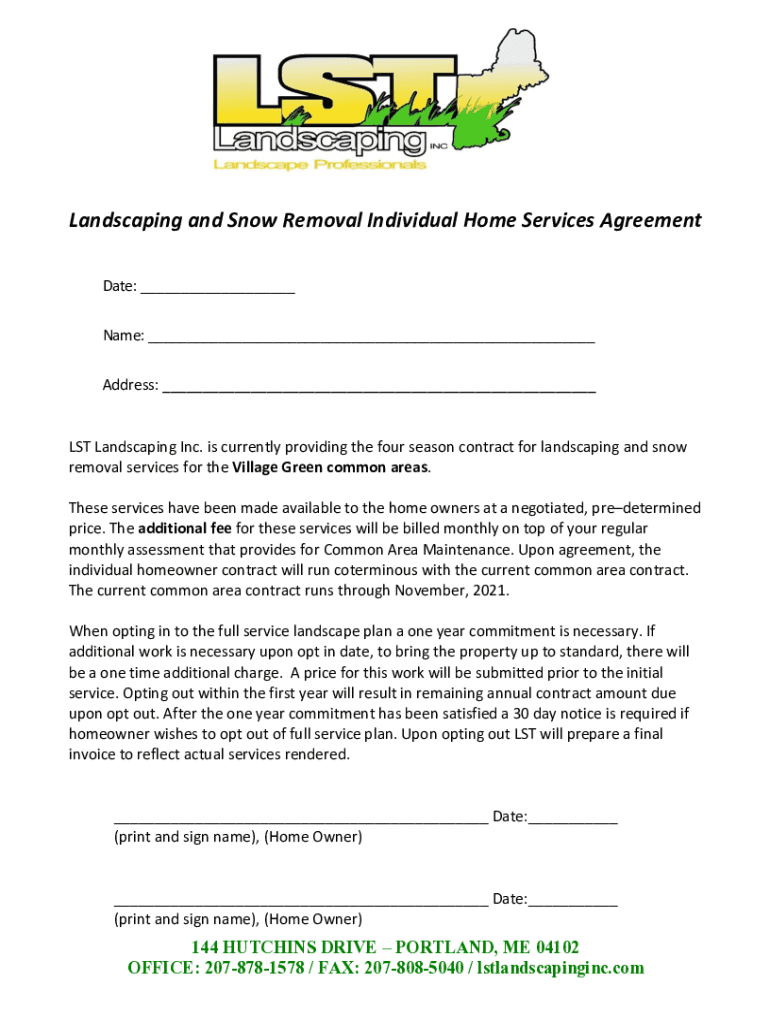 Fillable Online Village Green - Individual Home Services Agreement ...