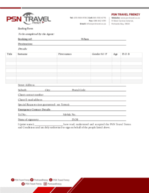 Fillable Online Travel Agent Booking Form TemplateJotform Fax Email ...