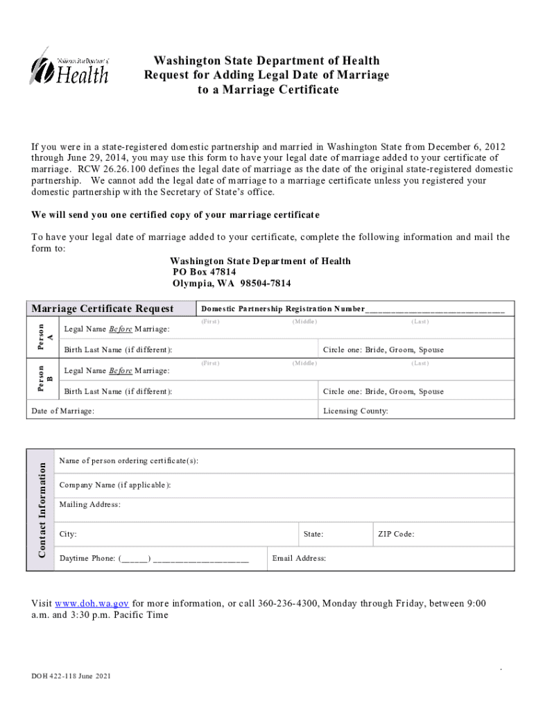 Fillable Online doh wa Washington State Department of Health Request ...