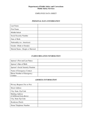 Fillable Online mfn dps louisiana EMPLOYEE DATA SHEET Fax Email Print ...