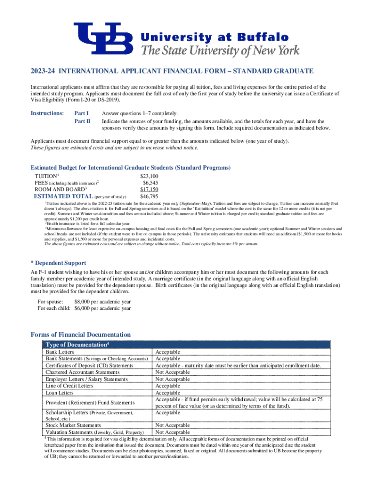 Fillable Online 2023-24 INTERNATIONAL APPLICANT FINANCIAL FORMSTANDARD ...