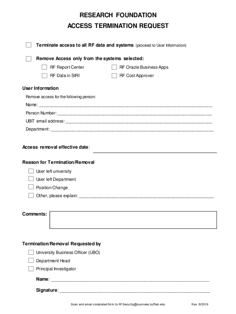 Fillable Online RF Access Termination Request form - University at Buffalo Fax Email Print ...