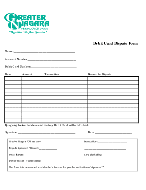 Fillable Online Debit Card Dispute.xlsx Fax Email Print - pdfFiller