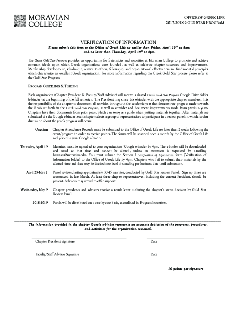 Fillable Online Verification of Information- Gold Star Form 17-18.docx ...