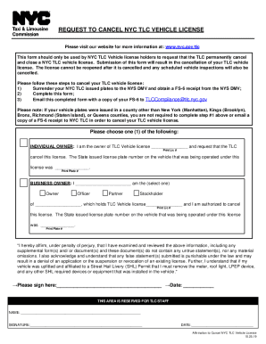 Fillable Online request to cancel nyc tlc vehicle license Fax Email ...
