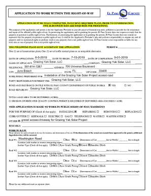 Fillable Online RIGHT OF WAY PERMIT APPLICATION FOR UTILITY WORK ...