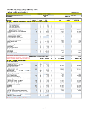 Fillable Online 2019 Financial Assurance Estimate Form (with pre-plat ...