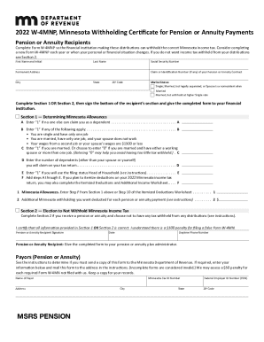 Fillable Online W-4MNP, Minnesota Withholding Certificate for Pension ...