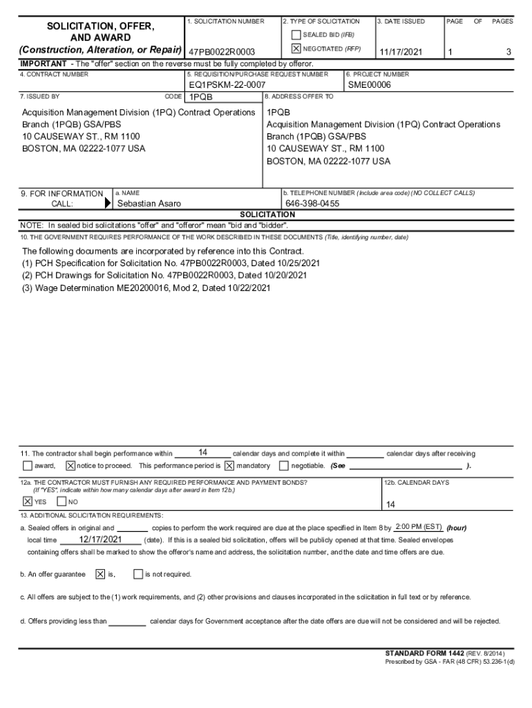 Fillable Online SOLICITATION, OFFER AND AWARD SEALED BID (IFB) 1 (Construction ... Fax Email ...