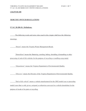 Fillable Online VIRGINIA WASTE MANAGEMENT BOARD PAGE 1 OF 7 9 VAC 20 ...