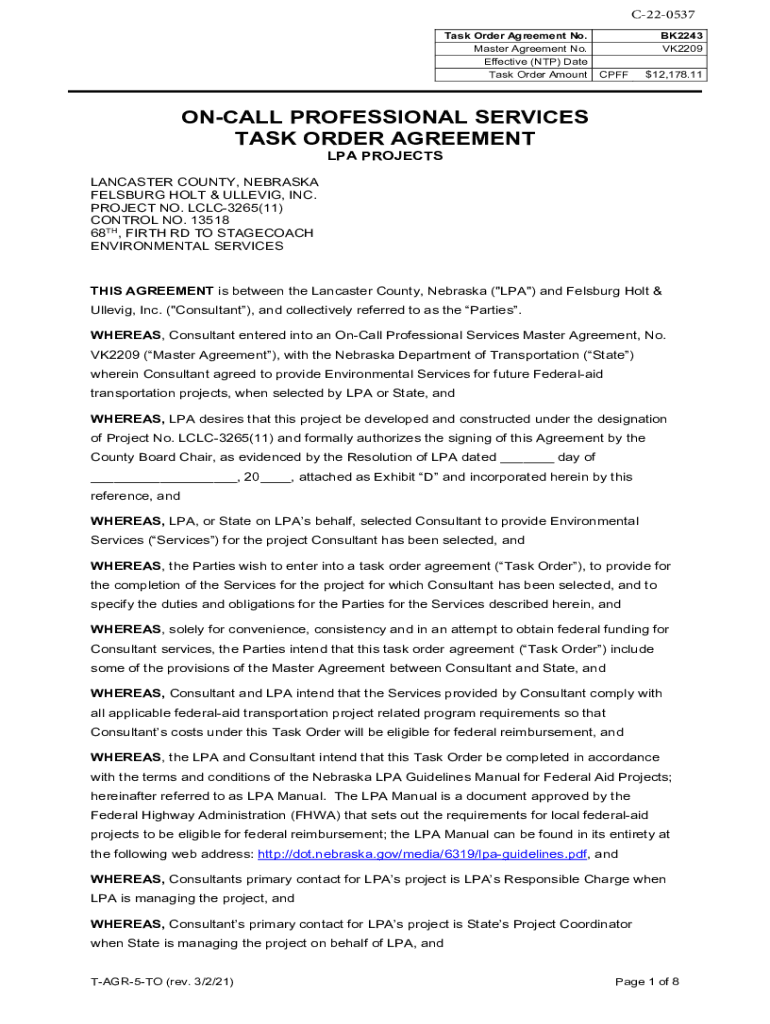 Fillable Online app.lincoln.ne.govcitycouncilTASK ORDER AGREEMENT - app ...