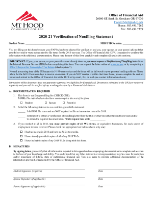 Fillable Online 2020-21 Verification of Nonfiling Statement Fax Email ...