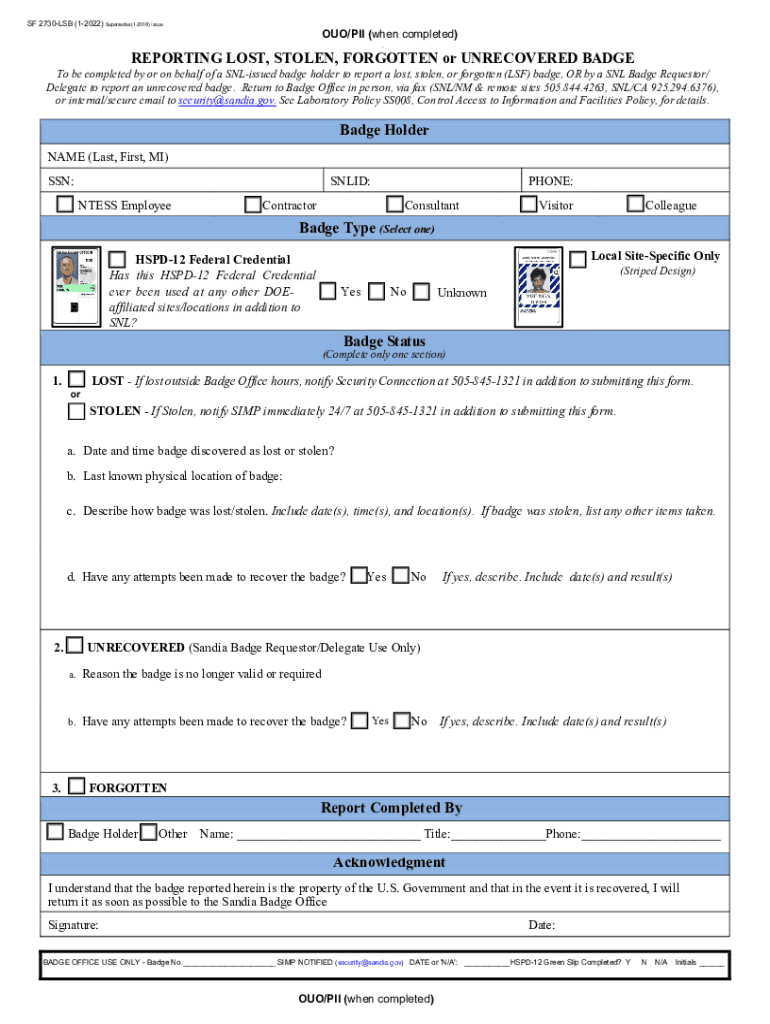 Fillable Online REPORTING LOST, STOLEN, FORGOTTEN or UNRECOVERED ... Fax Email Print - pdfFiller