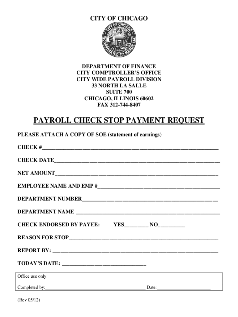 Fillable Online PAYROLL CHECK STOP PAYMENT REQUEST Fax Email Print ...