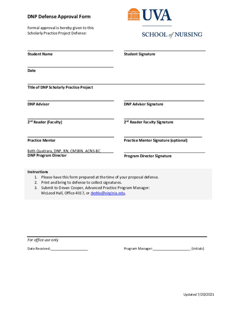 Fillable Online DNP Defense Approval Form - UVA School of Nursing Community Fax Email Print ...