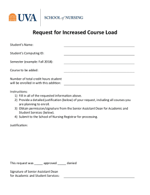 Fillable Online Request for Increased Course Load Fax Email Print - pdfFiller