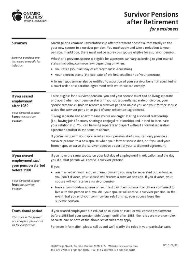 Fillable Online Eligibility and form to provide survivor pension for ...