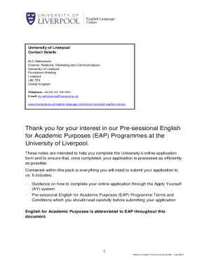 Fillable Online Pre-sessional English for Academic Purposes (EAP) Programmes at ... Fax Email ...