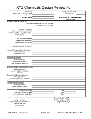 Fillable Online XYZ Chemicals Design Review Form - elsmar.com Fax Email ...