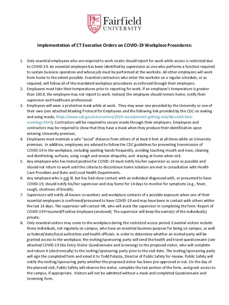 Fillable Online Implementation of CT Executive Orders on COVID-19 Workplace Procedures Fax Email ...