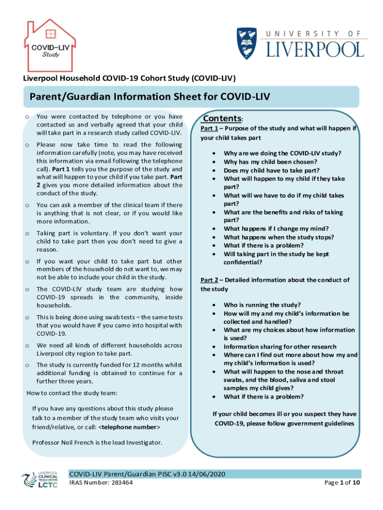 Fillable Online Parent/Guardian Information Sheet for COVID-LIV ...