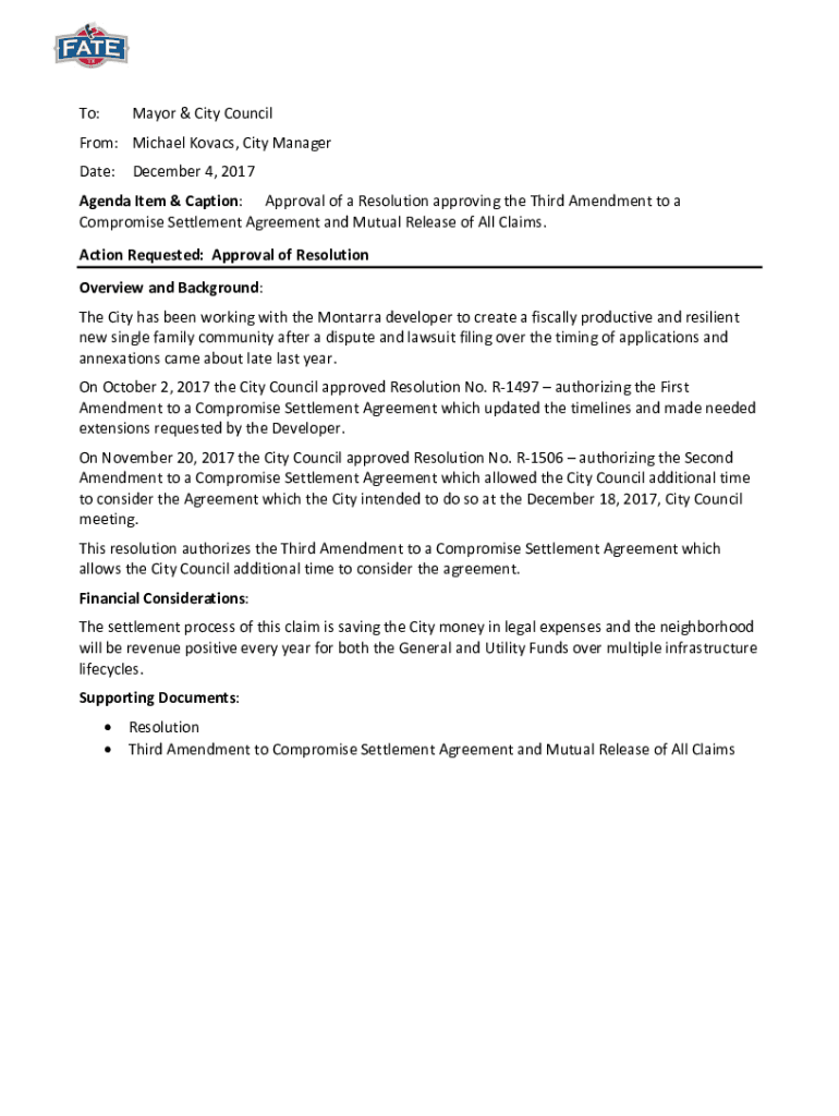 Fillable Online To: Mayor & City Council From: Michael Kovacs, City ...