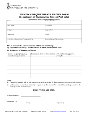 Fillable Online PROGRAM REQUIREMENTS WAIVER FORM - Department of ...