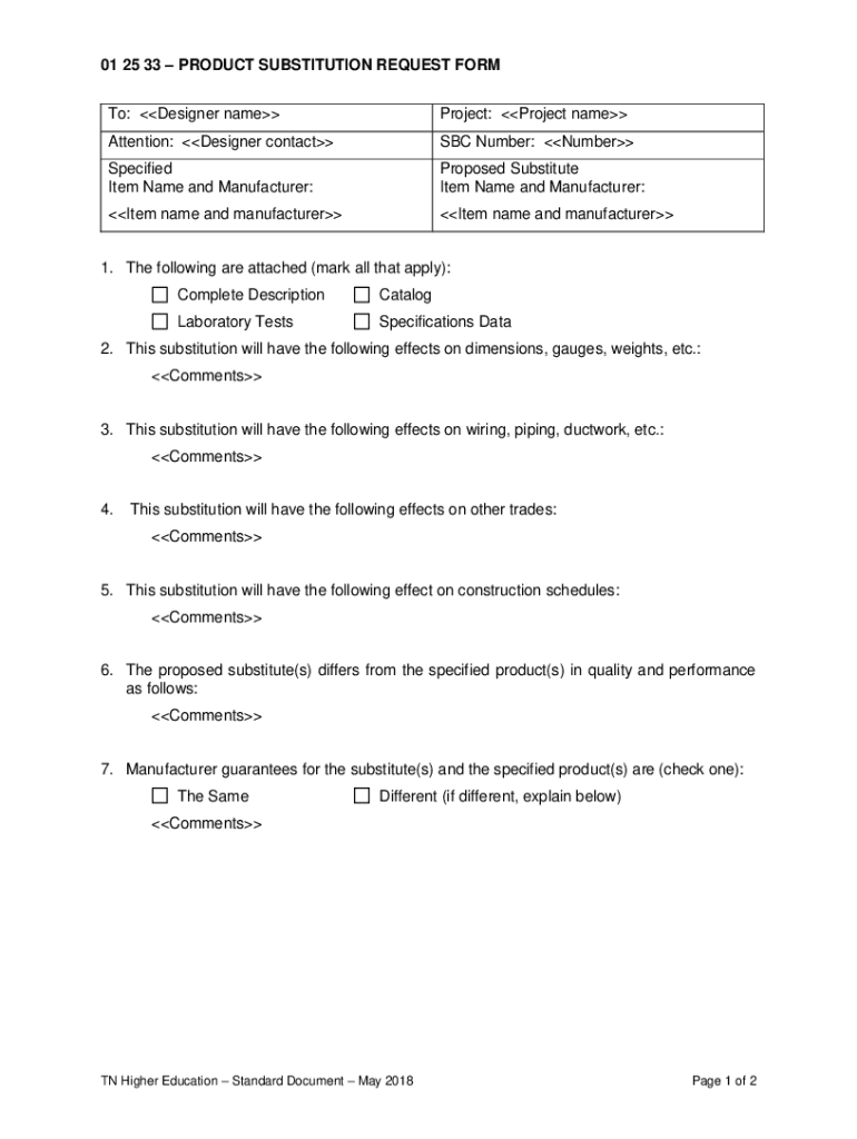 Fillable Online 01 25 33product substitution request form Fax Email ...