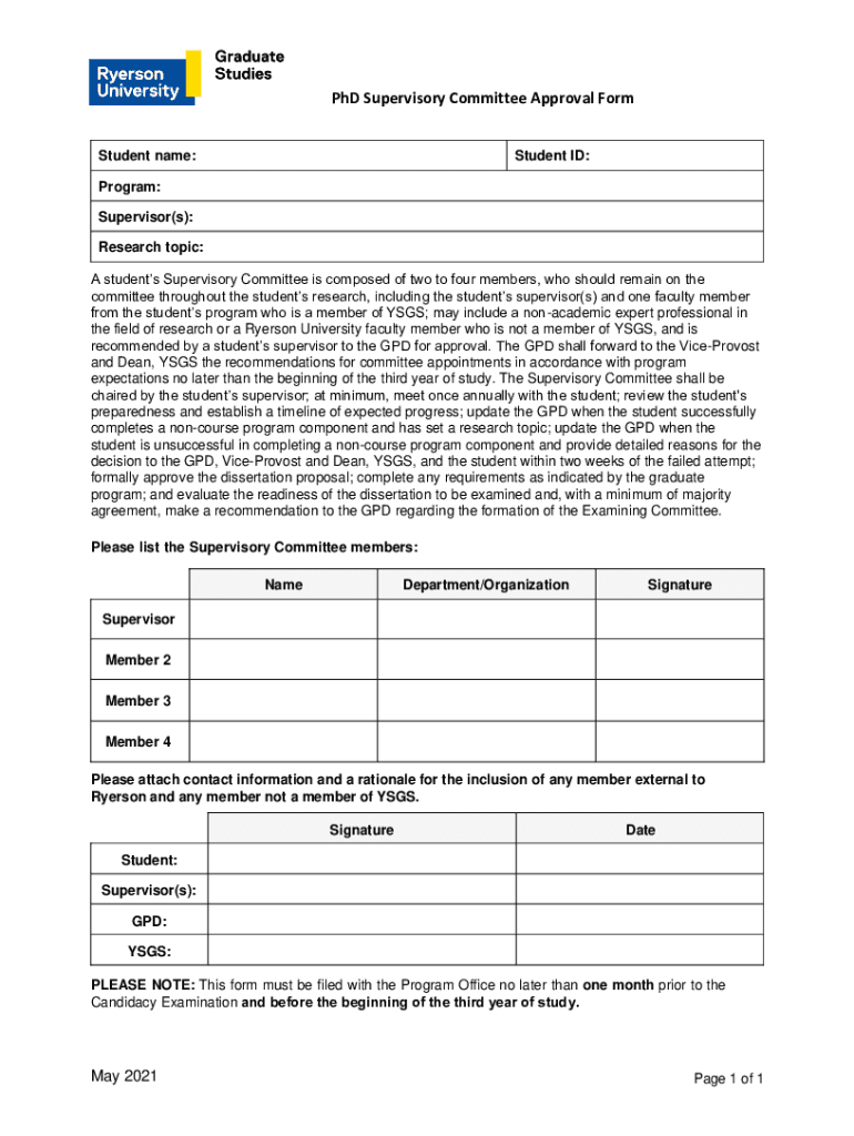 Fillable Online PhD Supervisory Committee Approval Form - torontomu.ca Fax Email Print - pdfFiller
