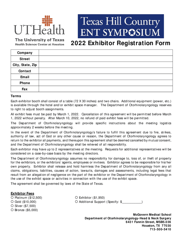 Fillable Online 2022 THC Exhibitor Agreement - McGovern Medical School Fax Email Print - pdfFiller
