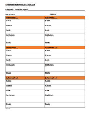 Fillable Online External References (must be typed) Candidates name and ...