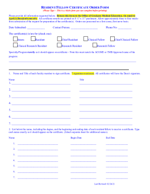 Fillable Online RESIDENT/FELLOW CERTIFICATE ORDER FORM Date ... Fax ...