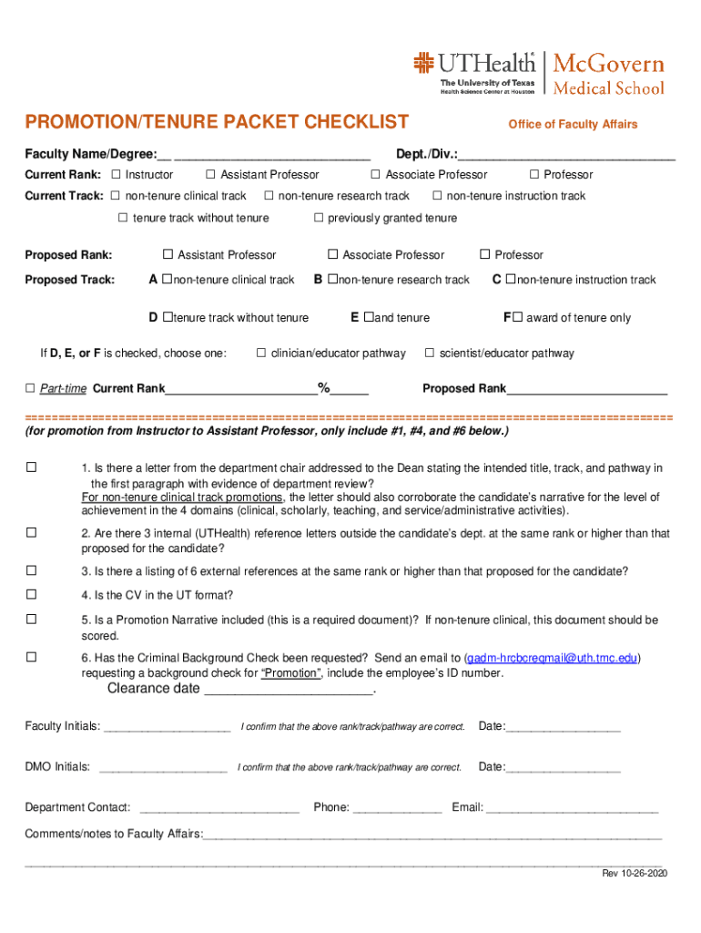 Fillable Online Faculty Promotion Checklist Fax Email Print - pdfFiller