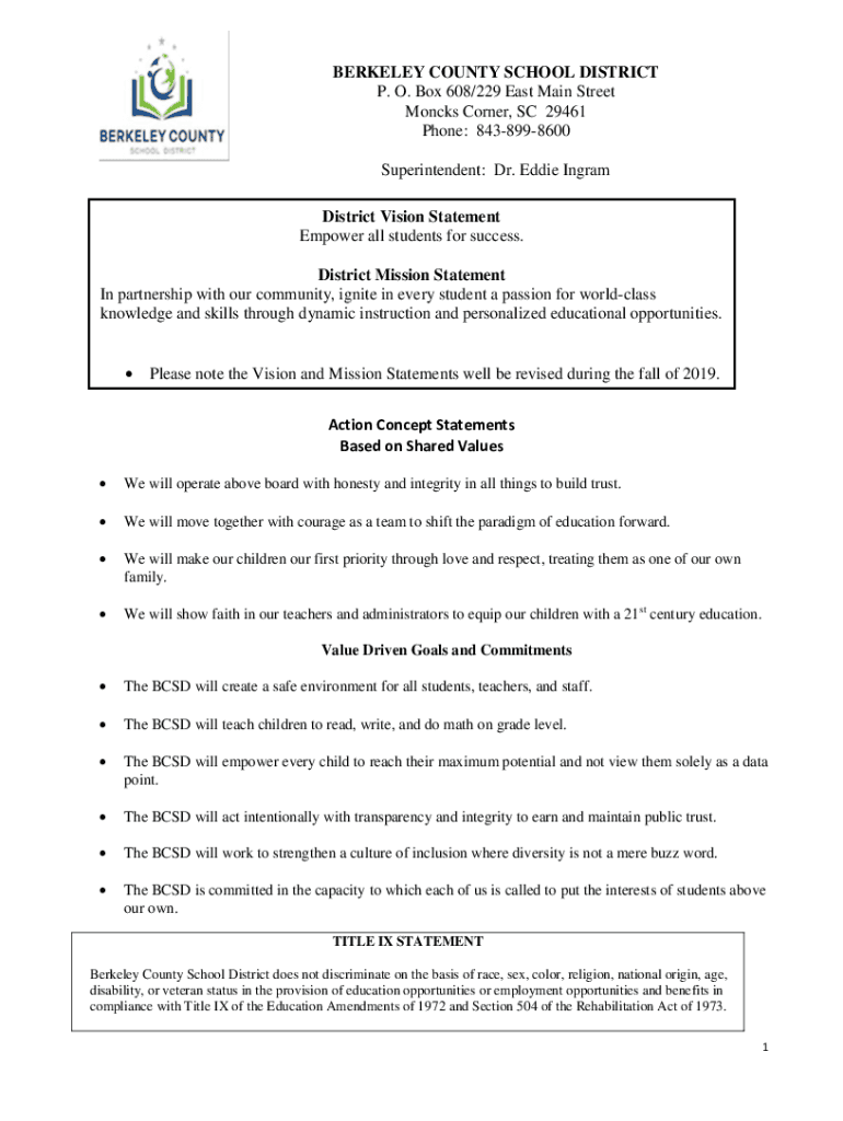 Fillable Online Berkeley County School DistrictBerkeley County Website Fax Email Print - pdfFiller