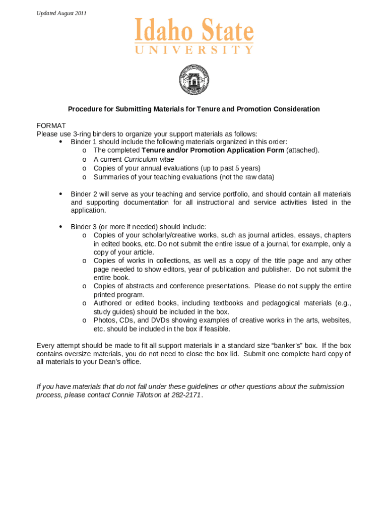 Draft requirements for Tenure, Promotion and Awards submissions Doc ...