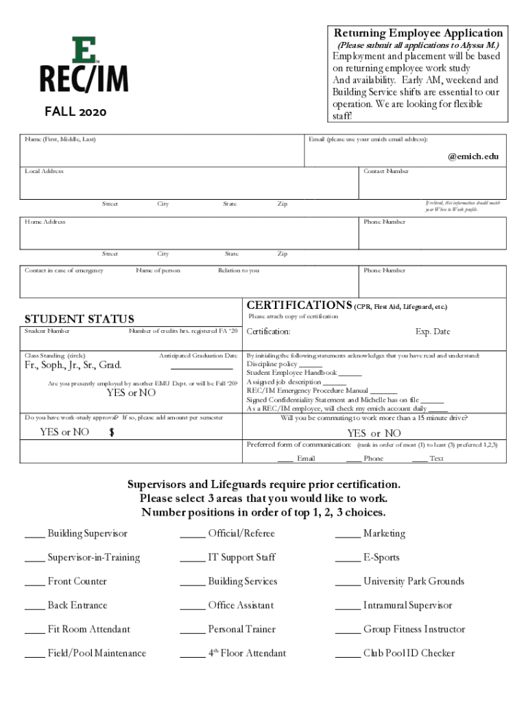 Fillable Online Returning Employee Application - New Milford Swim Club Fax Email Print - pdfFiller